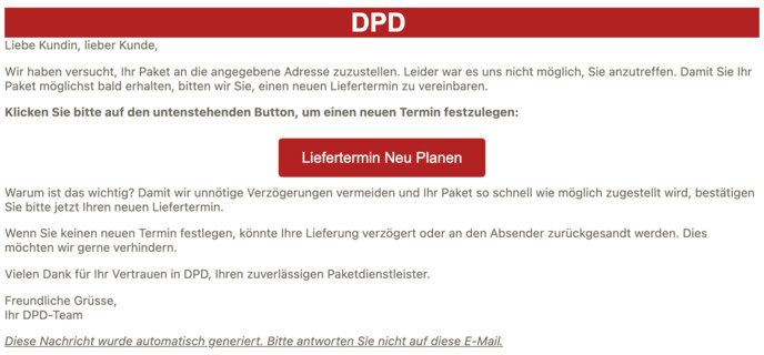 Aktuell: DPD-Phishing- und Spam-Mails im Umlauf